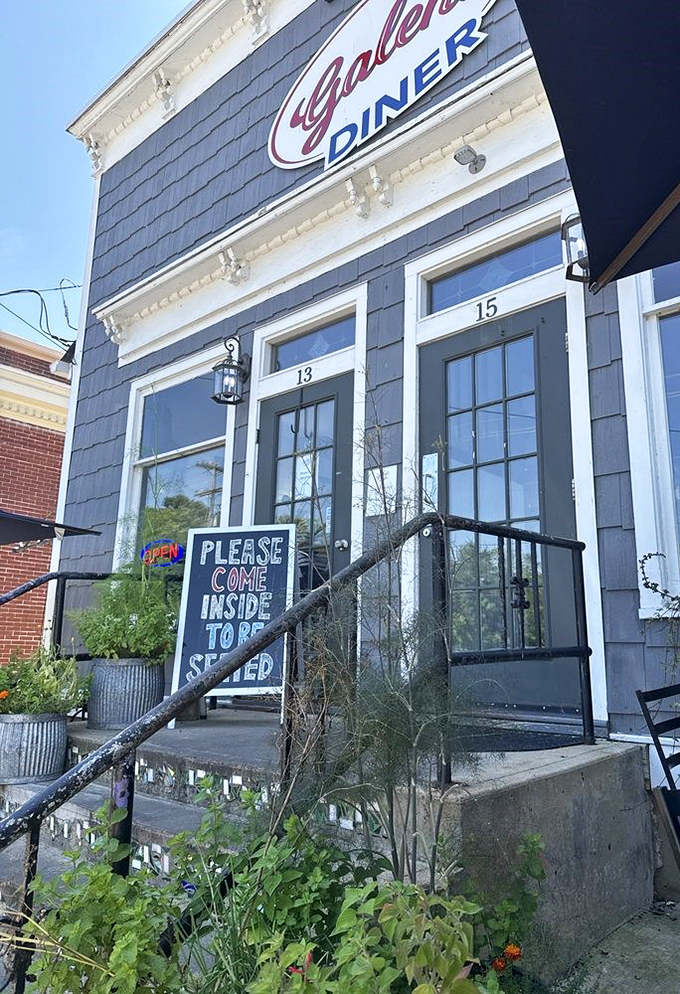 Please Come Inside To Be Seated reads the sign, which might as well say "Enter For Life-Changing Breakfast."