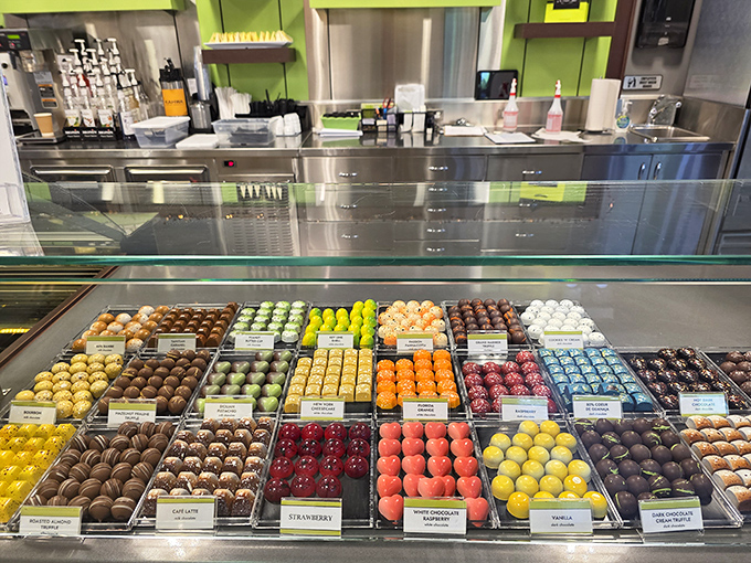 A kaleidoscope of sweet temptations arranged with military precision. Resistance is futile, especially after saving so much on shoes.