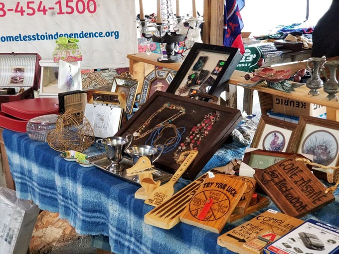 A blue-draped table of memories and possibilities&mdash;where someone else's past becomes your conversation piece for years to come.