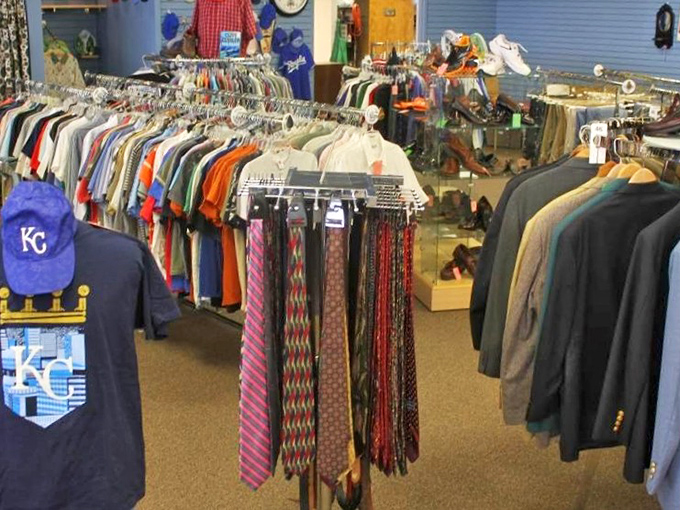 The men's department: where KC sports loyalty meets business casual in a harmonious blend of local pride and professional necessity.
