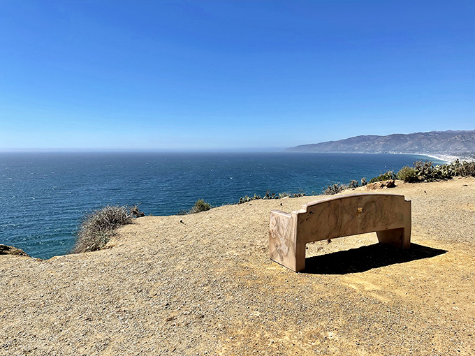 The most exclusive seat in Malibu doesn't require reservations. This stone bench offers front-row tickets to nature's greatest show&mdash;completely free.