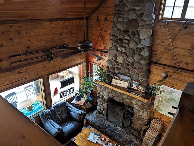 A rustic wooden counter on the porch where summer meals come with a side of forest breeze &ndash; nature's finest dining room.