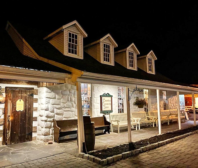 Nighttime transforms the colonial fa&ccedil;ade into a welcoming beacon for hungry history enthusiasts and modern-day food pilgrims alike.