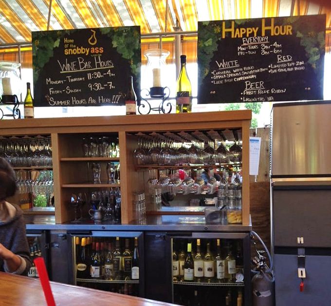 Their wine bar proves they take being in Wine Country seriously. "Snobby Ass Wine Bar Hours" sign shows they don't take themselves too seriously.