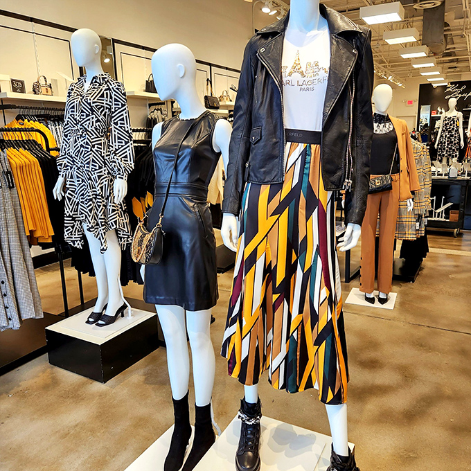 Mannequins sporting looks that whisper "buy me" and scream "reinvent yourself." That leather jacket has places to go and people to impress.