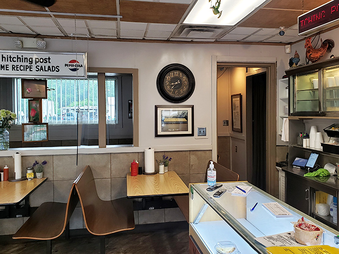 A booth where countless Cincinnati stories have been shared over coffee and pie. The wall clock reminds you that time spent here is time well spent.