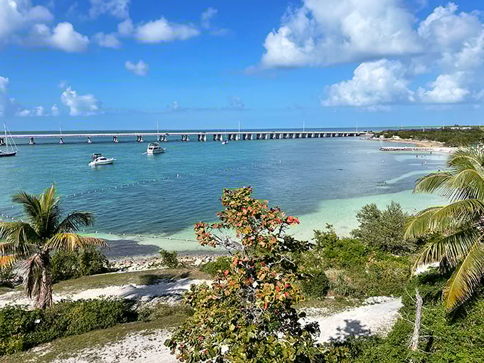 Turquoise waters and an iconic old bridge create the most Instagram-worthy beach in the Keys.