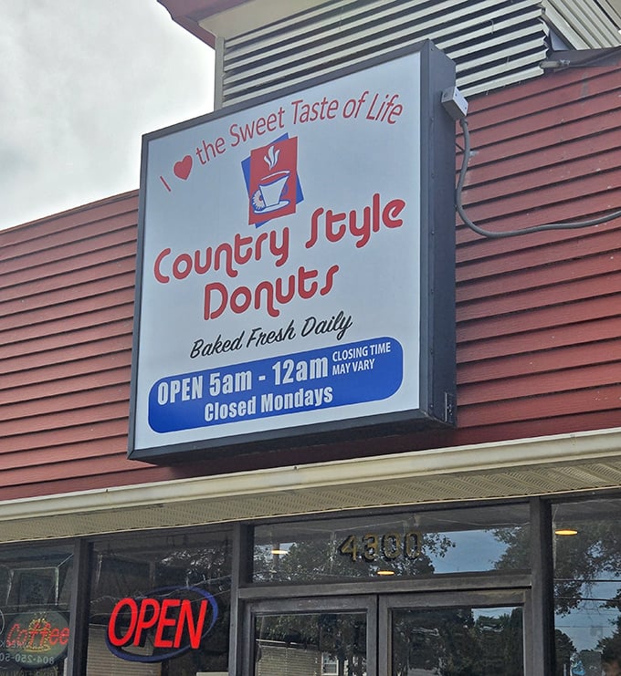 "Baked Fresh Daily" promises what every donut lover wants to hear from their neighborhood bakery.