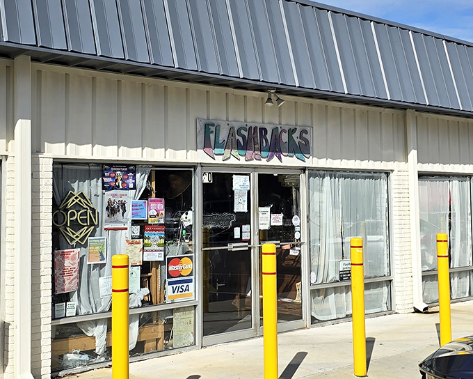 Weathered charm meets recycled fashion - authenticity you can feel before stepping inside.