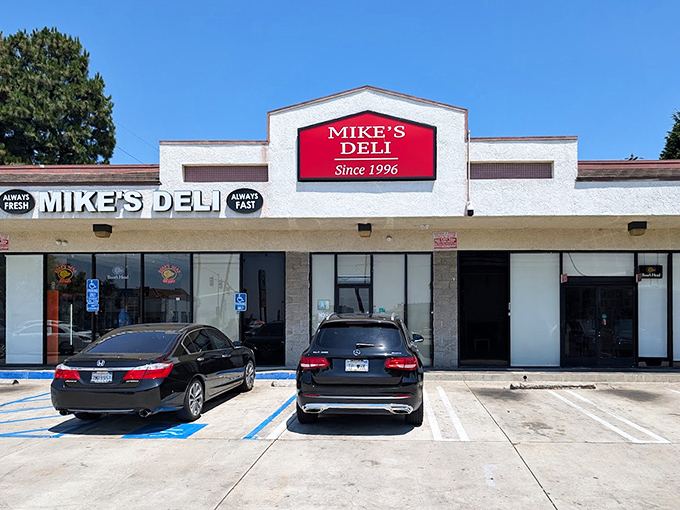 The classic red and white signage speaks to decades of neighborhood tradition and reliable satisfaction.