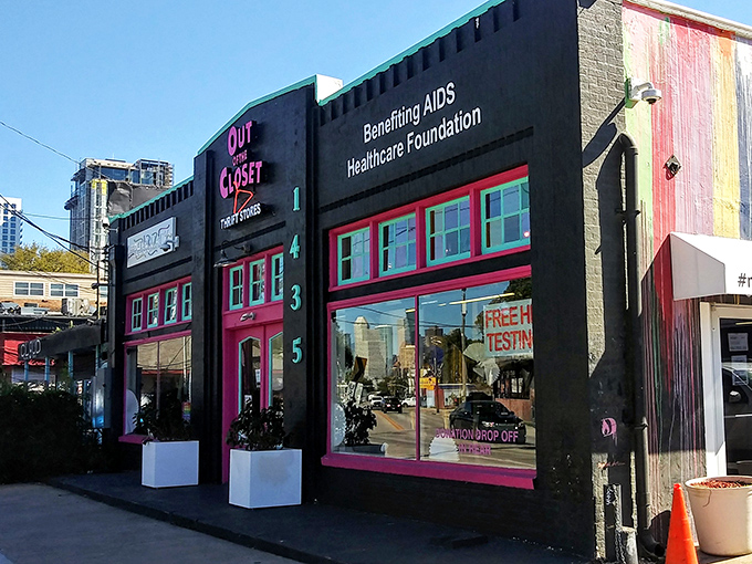 Out of the Closet's bold black and hot pink façade stands out like a fashionable exclamation point on Houston's Westheimer Road.