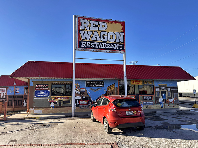 Red Wagon Restaurant's bold sign and colorful murals make it impossible to miss &ndash; a Brownwood landmark serving up nostalgia.