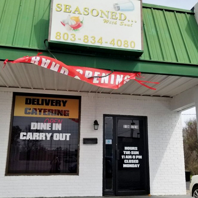 Seasoned with Soul's simple green awning marks the spot for authentic home cooking that warms your spirit.