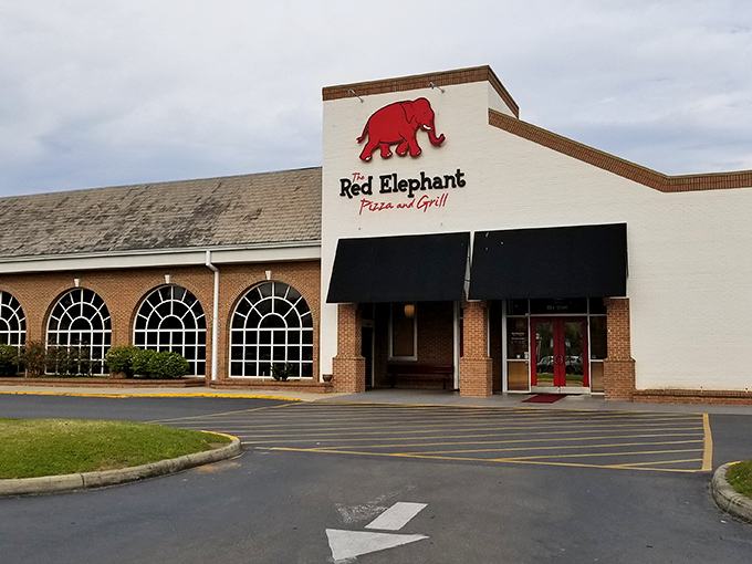 Red Elephant's family-friendly exterior welcomes everyone seeking quality pizza in Tallahassee's suburban dining scene.