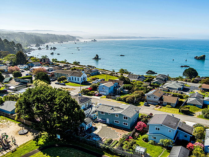 Trinidad's dramatic coastline features towering sea stacks and pristine beaches where lighthouse views stretch across the wild Pacific horizon.