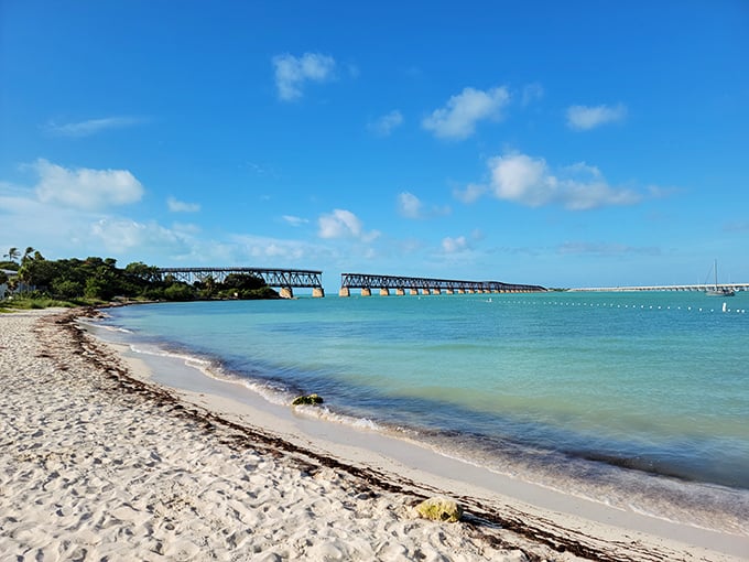 The famous Bahia Honda Bridge provides a stunning backdrop for this tropical beach paradise below.