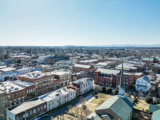From above, Culpeper showcases its perfect layout&mdash;historic downtown surrounded by residential neighborhoods, all with mountain views.