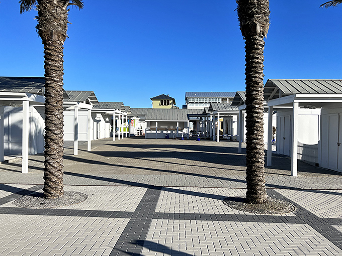 Seaside's pristine white pavilions frame perfect views of the Gulf, like architectural doorways to paradise.