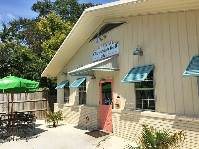 Green awnings and cream walls - like mint chocolate chip ice cream in building form.