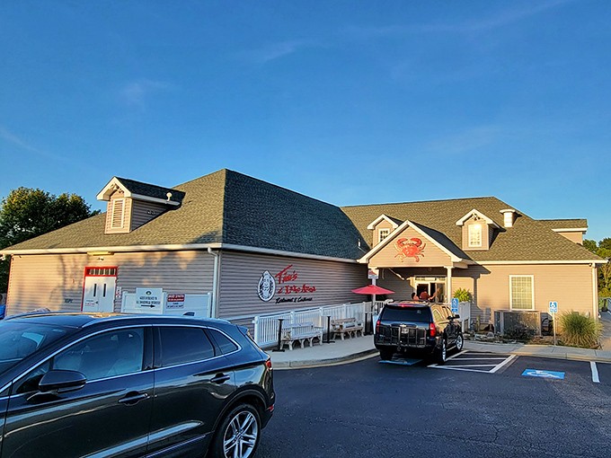 The modest exterior might not scream "seafood destination," but that crab emblem is like a secret handshake for those in the know.
