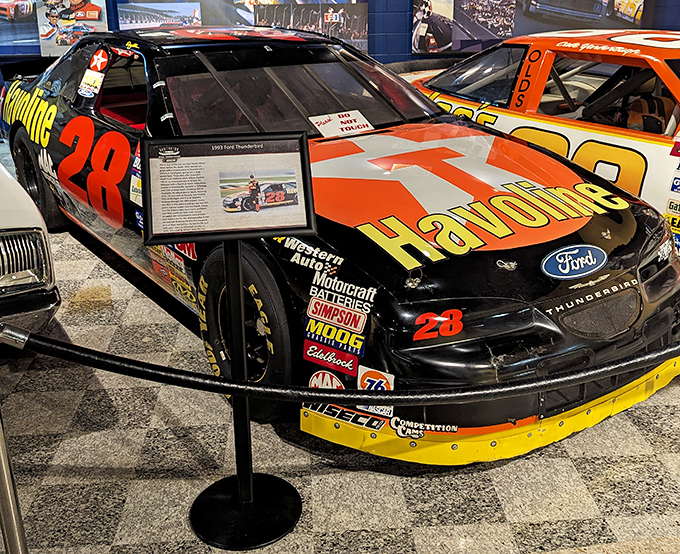 Havoline's finest hour. The #28 Thunderbird's vibrant orange and black livery still turns heads, a rolling billboard that became racing iconography.