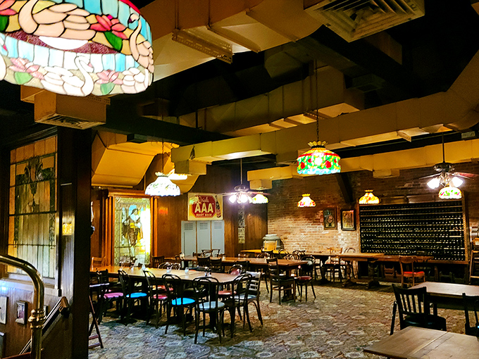 The dining room doesn't just have character&mdash;it has an entire cast. Those colorful lamps hanging from the ceiling are like jellyfish in an ocean of pasta possibilities.