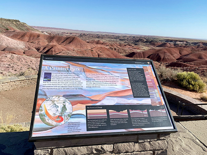 Science made scenic! This informative display breaks down millions of years of geological drama into digestible bites for our impatient human brains. 