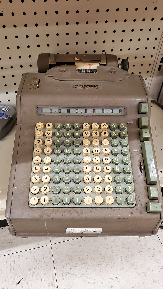 This vintage adding machine has calculated more budgets than an accountant during tax season. The tactile joy of those numbered keys is a lost art.