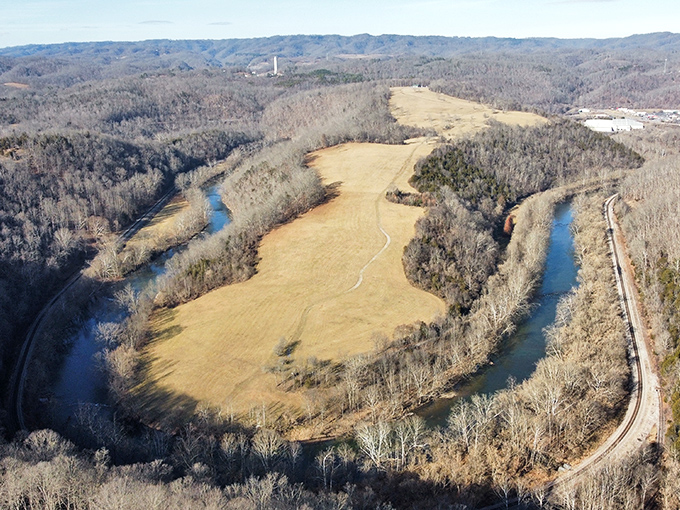 Nature's perfect horseshoe. This aerial view of the oxbow bend demonstrates why rivers make better artists than most humans ever could.