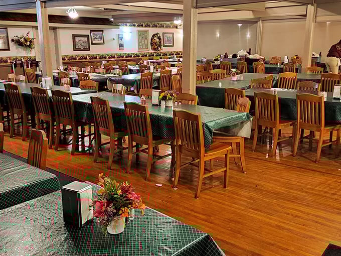 Tables await hungry guests in a room where time slows down and conversations matter more than cell phone notifications.