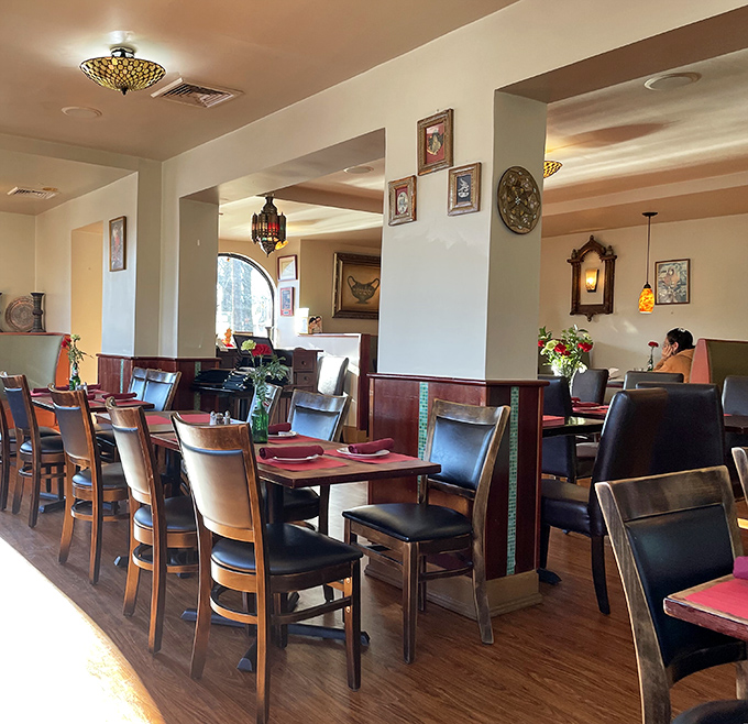 The dining room's warm wood tones and comfortable seating invite you to linger over that last bite. No one's rushing you out the door here.