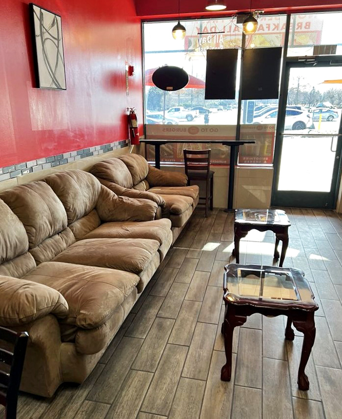 The couch corner offers a living room vibe for those who want to linger. Comfort food deserves comfortable seating&mdash;it's just science.