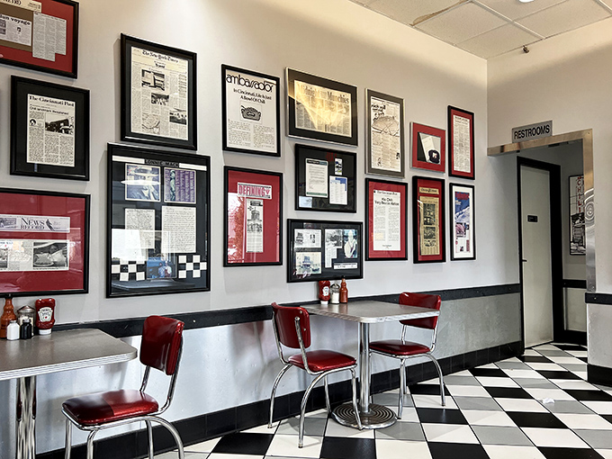 The walls serve as a hall of fame for Cincinnati chili culture. These aren't just decorations &ndash; they're badges of honor earned over decades.
