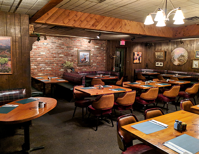 Comfortable dining areas with wood tables and cushioned chairs invite you to settle in—this isn't a place that rushes you through your meal.