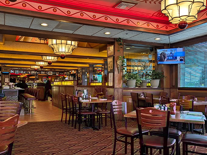 Warm woods and soft lighting create the perfect backdrop for the age-old question: "Should we split a dessert?" (The answer is always no.)