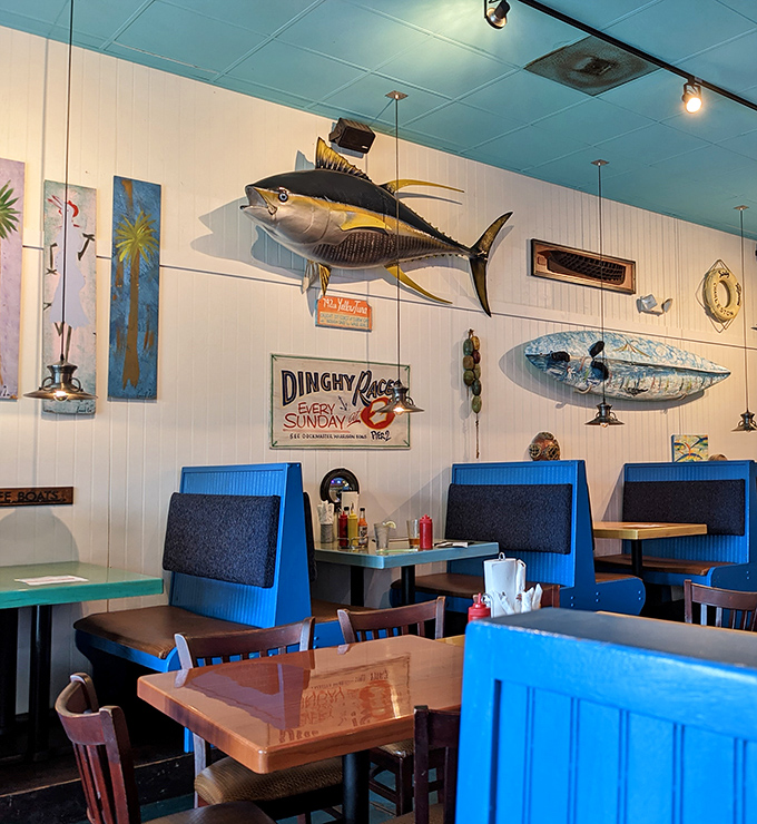 Mounted fish watch over diners from white beadboard walls &ndash; silent witnesses to countless "best burger I've ever had" declarations.