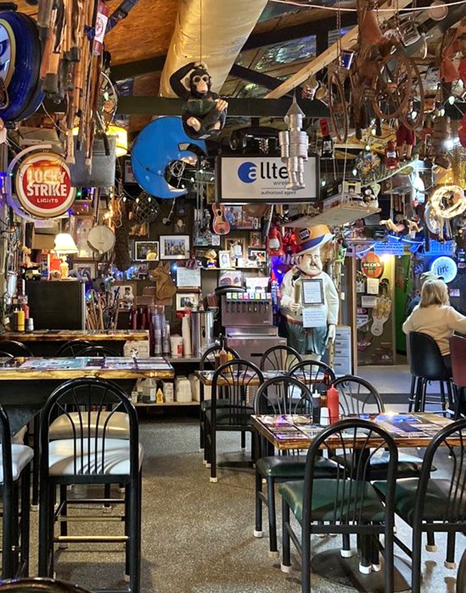Where else can you dine beneath a bicycle hanging from the ceiling? At Tackle Box 2, looking up is as entertaining as the menu.