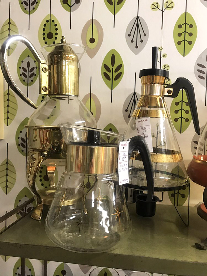 Mid-century coffee pots with atomic-age styling&mdash;when brewing coffee was a design statement, not just a caffeine delivery system.