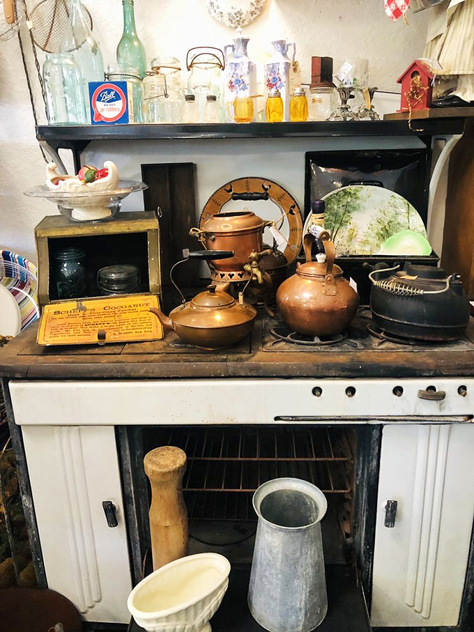 This booth's careful arrangement of treasures feels like walking through the attic of the world's most interesting grandparents.