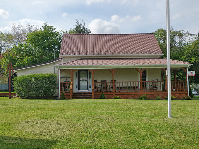 This charming country porch practically begs you to sit a spell with a glass of sweet tea and watch the world slow down to Damascus speed.