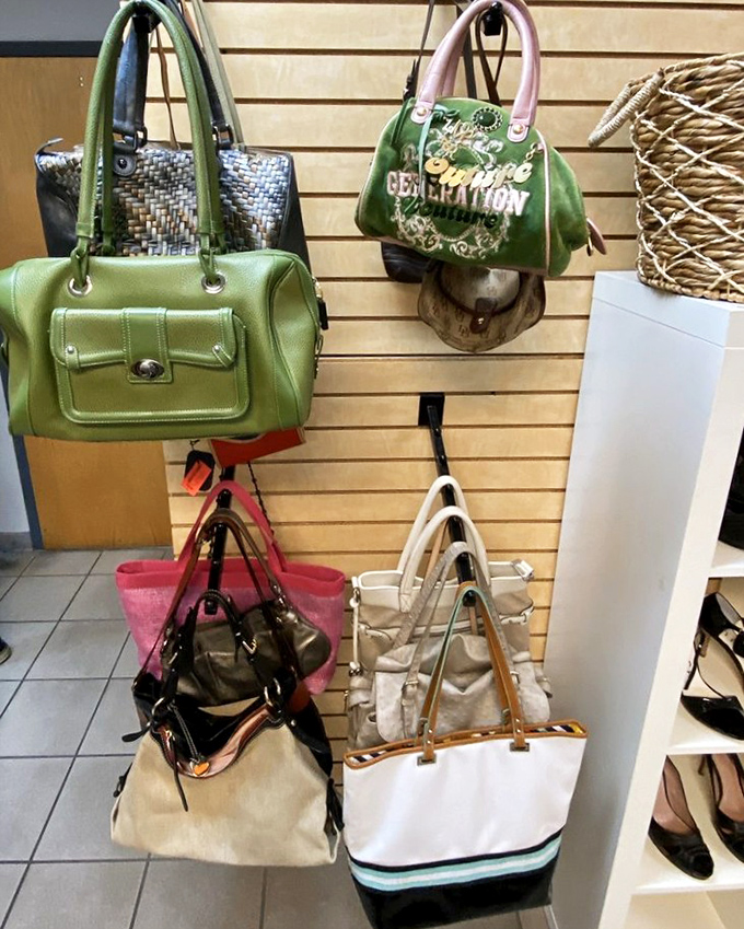 Handbag heaven! From practical totes to statement pieces, this wall of possibilities proves one person's "last season" is another's "just discovered."