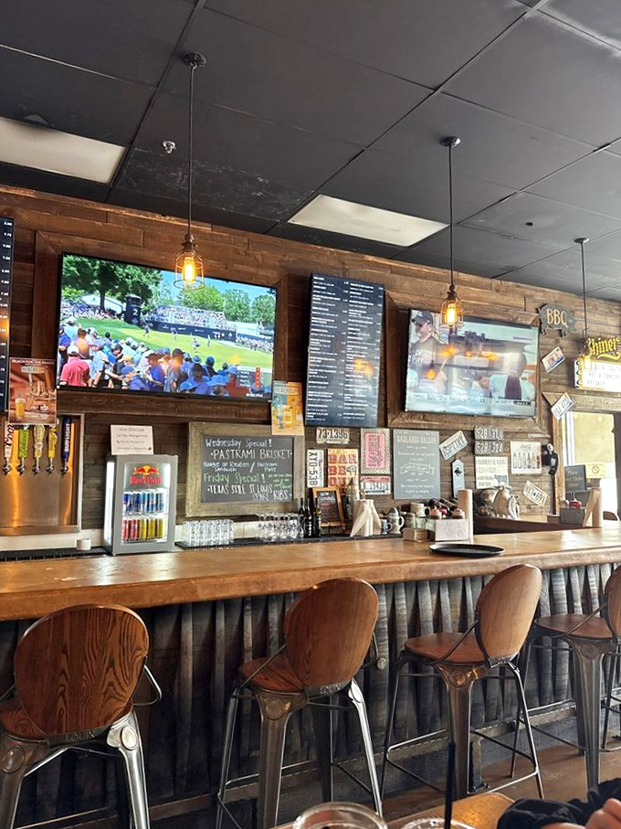 The bar area: where barbecue pilgrims gather to worship at the altar of craft beer and smoked meats.