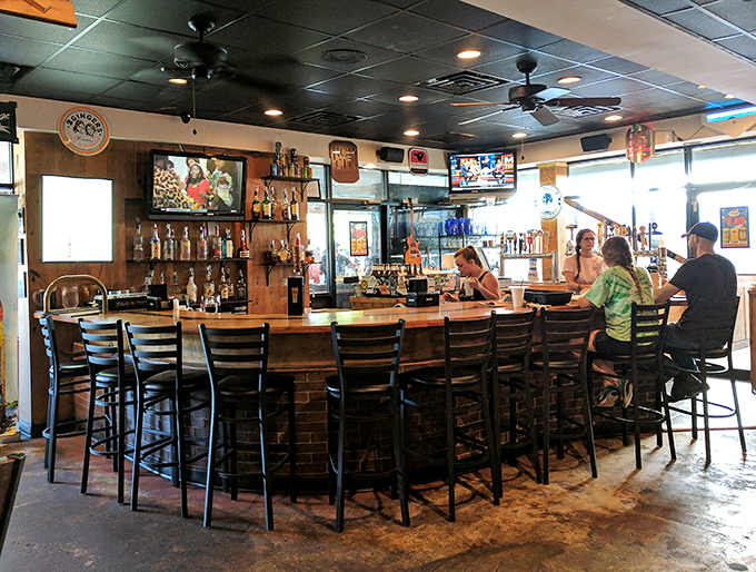 The circular bar creates its own community, where strangers become friends over craft beers and burger recommendations.