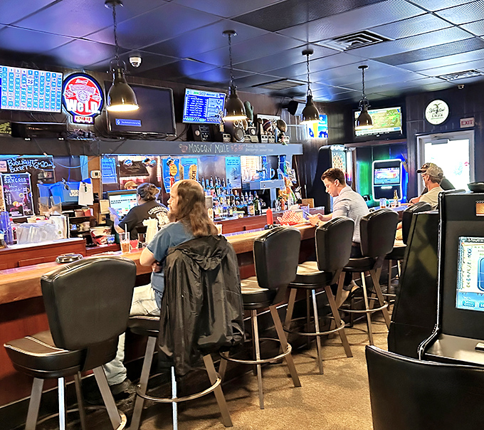 The bar area—where everybody might not know your name when you arrive, but they certainly will by the time you leave.