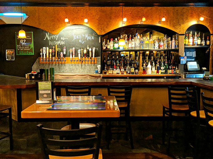 The bar beckons with craft selections and friendly faces, creating the perfect pre-dinner gathering spot.