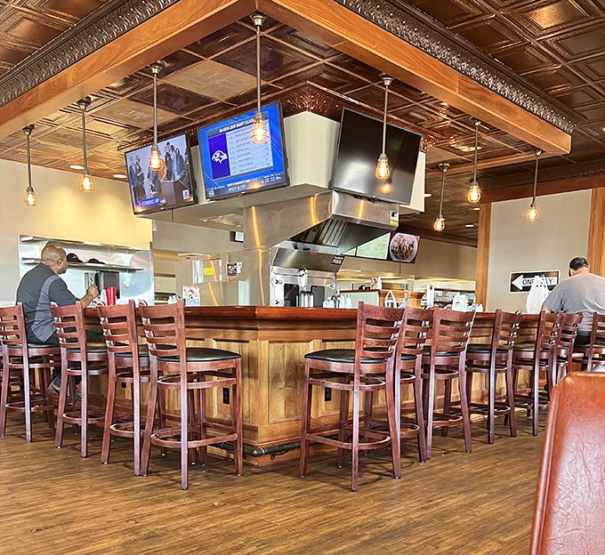 Pull up a stool at the counter where coffee flows freely and you can watch short-order mastery in action.