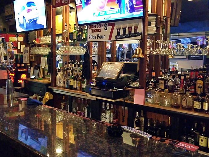 The well-stocked bar promises liquid companionship for your culinary adventure. Beer, the traditional cheesesteak wingman, stands ready to serve.