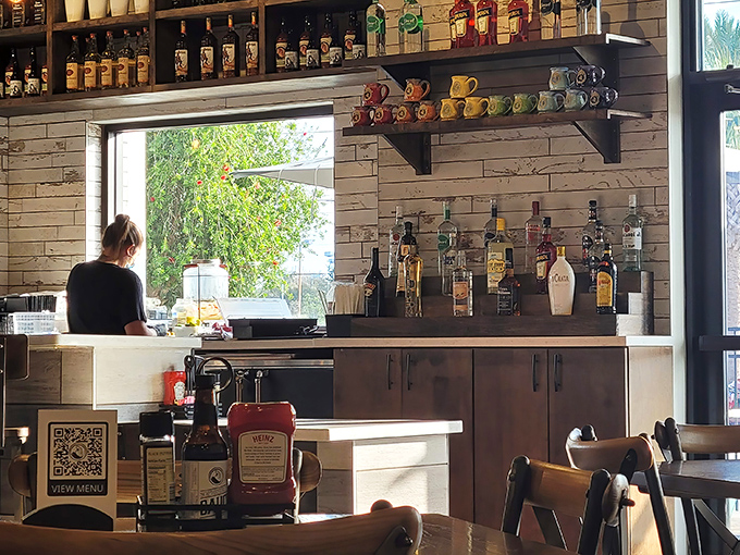 The bar area isn't just stocked&mdash;it's a morning mixology museum where breakfast cocktails are elevated to an art form.