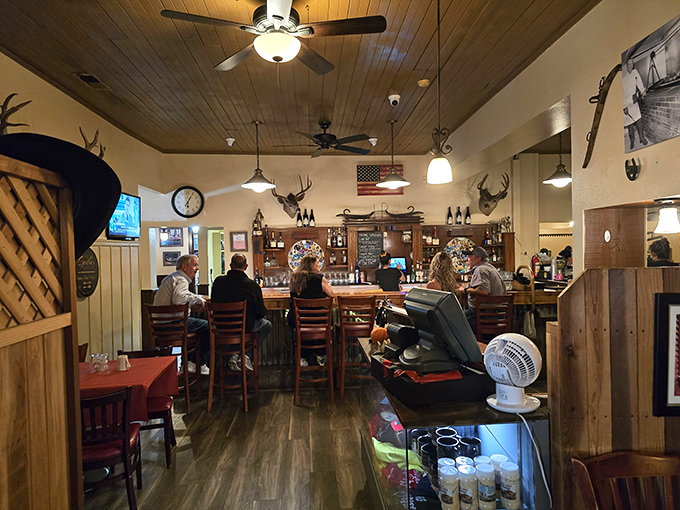 The bar area feels like the living room of California's ranching past&mdash;mounted antlers, wooden beams, and locals sharing stories.