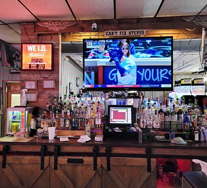 The bar area: where sports are on TV, conversations flow as freely as the beverages, and nobody's checking their phone because real life is happening.